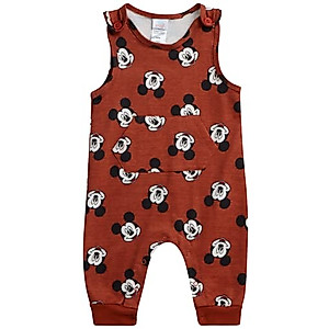 Disney Baby Boys' Mickey Mouse Overall Set - 2 Piece Romper and Long Sleeve Shirt Set, Size 3-6 Months, Mickey Tea/Bright White