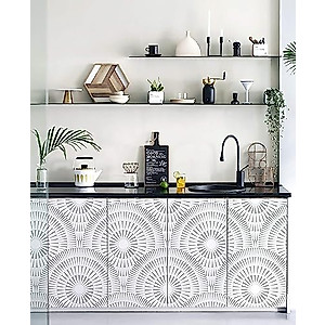 Heroad Brand 17.3"x118" Peel and Stick Wallpaper White Circle Wallpaper Modern Geometric Wallpaper White Contact Paper for Cabinets Waterproof Self Adhesive Removable Wallpaper Thicken Retro Wallpaper