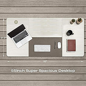 Homall Electric Height Adjustable Standing Desk 55 x 28 Inches Computer Desk Stand Up Home Office Workstation Desk T-Shaped Metal Bracket Desk with Wood Tabletop and Memory Settings （White）