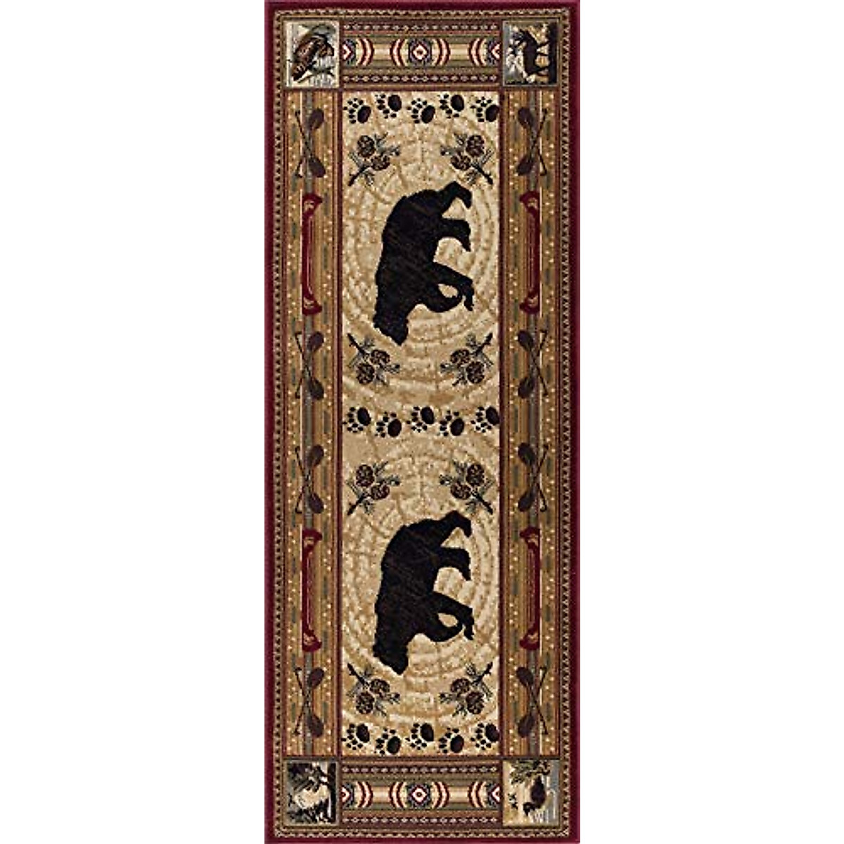 Universal Rugs Black Bear Pattern Brown Runner, 2.7' x 10