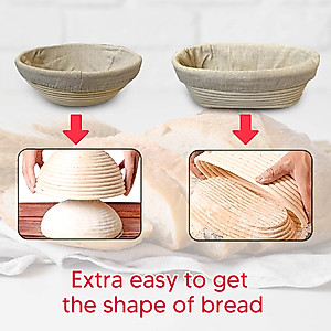 RoEsha Banneton Bread Proofing Basket 23 Piece Set, Round 9 and Oval 10 Inch Rattan Sourdough Baskets with Dough Scraper, Scoring Lame, Linen Bread Bag, Bread Basket Liner and Bread Stencils
