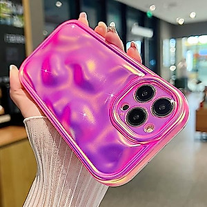 LY&SASIF Compatible with iPhone 14 Pro Holographic Case, Cute Laser 3D Water Ripple Bling Glitter Luxury Wave Shape Phone case for Women Girls Silicone Protection Cover (hot Pink)