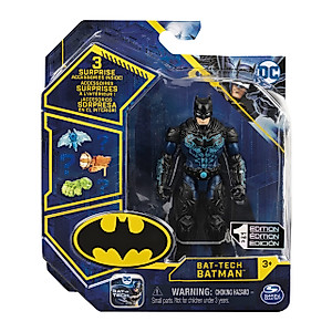 DC Comics Bat-Tech Batman 4-inch Action Figure with 3 Mystery Accessories, for Kids Aged 3 and up