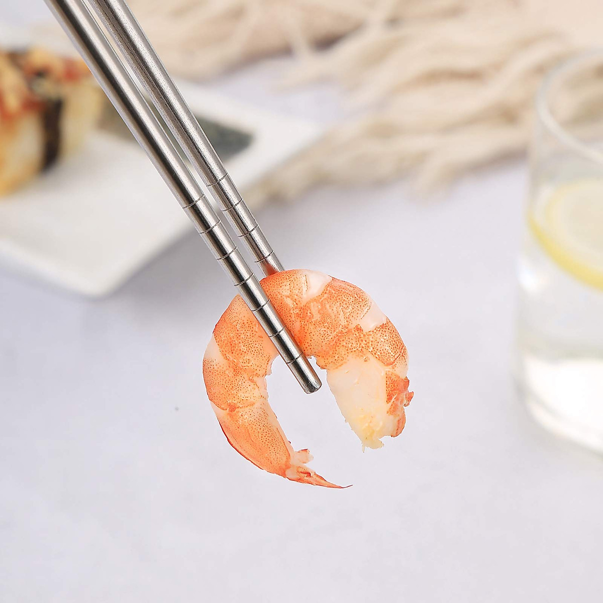 Molizummy 2 Pairs Reusable Chopsticks Metal Wheat Straw Portable with Pull Design Case, Stainless Steel Chop Sticks for Bento Box, School, Home, Office, Camping Use, Dishwasher Safe (Blue & Pink)