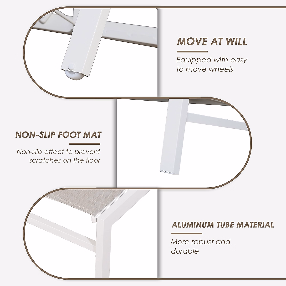 Iwicker Patio 2-Pieces Aluminum Chaise Lounge Chairs Adjustable Outdoor Quick Dry Foam Padded Lounger Reclining Chairs with 5-Position Backrest,Beige