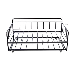 Amazon Basics Twin Daybed and Trundle Bed Frame Set, Easy Assembly, Space Saving, Steel Slat Support, Black, 77.3 x 40 x 35.4 in