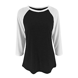 Bingerlily Women's Casual T-Shirts 3/4 Sleeve Color Block Cute Tops Comfy Blouses (Charcoal,Large)
