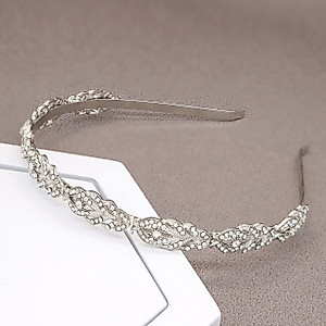 Oriamour Flower Design Rhinestone Crystal Wedding Headband Bridal Headpieces Simple Design Bridal Headband (Silver)