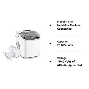 Ice Maker Machine Countertop, 26 lbs in 24 Hours, 9 Cubes Ready in 6 Mins, Self-Cleaning, Portable Ice Maker with Ice Scoop and Basket,White