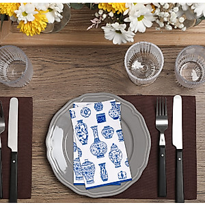 Gift Boutique 100 Blue Floral Vase Guest Napkins Decorative Hand Towels 3 Ply Disposable Paper Blue & White Vases & Urns Napkin for Bathroom Holiday Wedding Bridal Shower Birthday Dinner Party Towel