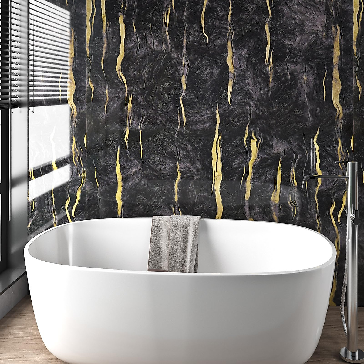 Livelynine Black and Gold Marble Contact Paper for Countertops Waterproof Marble Wallpaper Peel and Stick Bathroom Walls Renter Friendly Countertop Cover Kitchen Cabinet Contact Paper 15.8X78.8 Inch