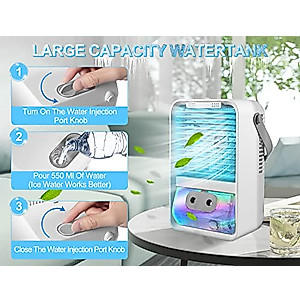 Portable Air Conditioner Fan, Personal Space Air Cooling Fan for Home Office Room, Personal Evaporative Cooler & Humidifier, with Handle/LED Light/Humidifier, for Small Room/Dorm/Bedroom/Camping