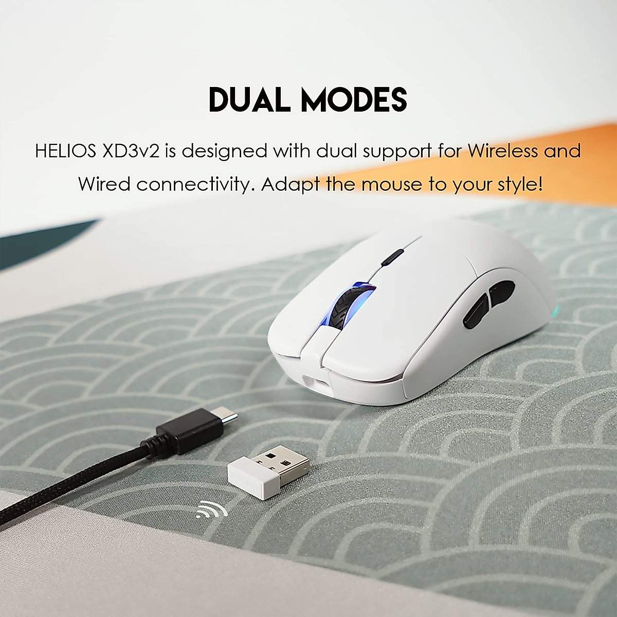 FANTECH Helios XD3 V2 Symmetrical Wireless RGB Gaming Mouse, PixArt 3370 19,000 DPI Kailh Switches 6 Programmable Buttons Professional Grade Small Size Mouse, Dual Modes Mouse, XD3V2 White