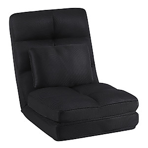 Urnodel Indoor Chaise Lounge Sofa, Floor Chair with Back Support for Adults, 14 Angle Adjustment Recliner Chair, Folding Floor Lounger with Pillow 8823(Grey)