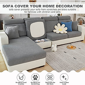 Super 3 Seat Couch Cushion Covers Sectional L Shape Slipcover Elastic Chair Sofa Furniture Protector Cover for Living Room (Length 49-61inch Width 22-35inch, Large Triple Seat Cover) Weave Grey