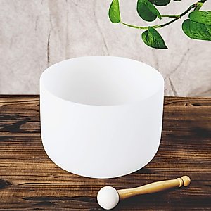 Leize Crystal Singing Bowl 432hz G Note Throat Chakra White 8" with Suede Striker