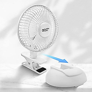 Comfort Zone CZ6XMWT 6” 2-Speed Combo Clip or Desk Fan with Removable Base, Strong Clamp for Firm Grip, Suitable for Bedroom, Office, or Dorm Room, White