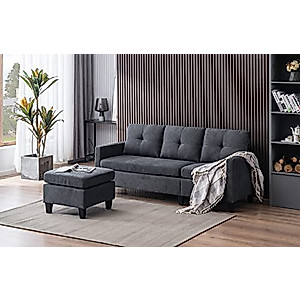 Devion Furniture Enzo Linen Sectional Sofa, Dark Gray