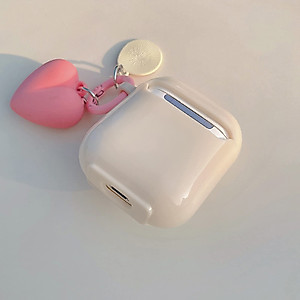 Compatible with AirPods Case Cute Kawaii Airpod Case 1st/2nd Generation Pink Heart Design Soft Silicone Cute Airpod Cases Cover with Kawaii Heart Keychain for Girls Women (AirPods 1&2 Case)