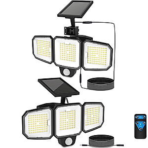 CEOTIS Solar Lights Outdoor, 243 LED 3500LM Motion Sensor Solar Outdoor Lights, IP65 Waterproof 270° Wide Angle Security Flood Lights, Separate Solar Panel Remote 3 Modes Wall Lights (2pack)