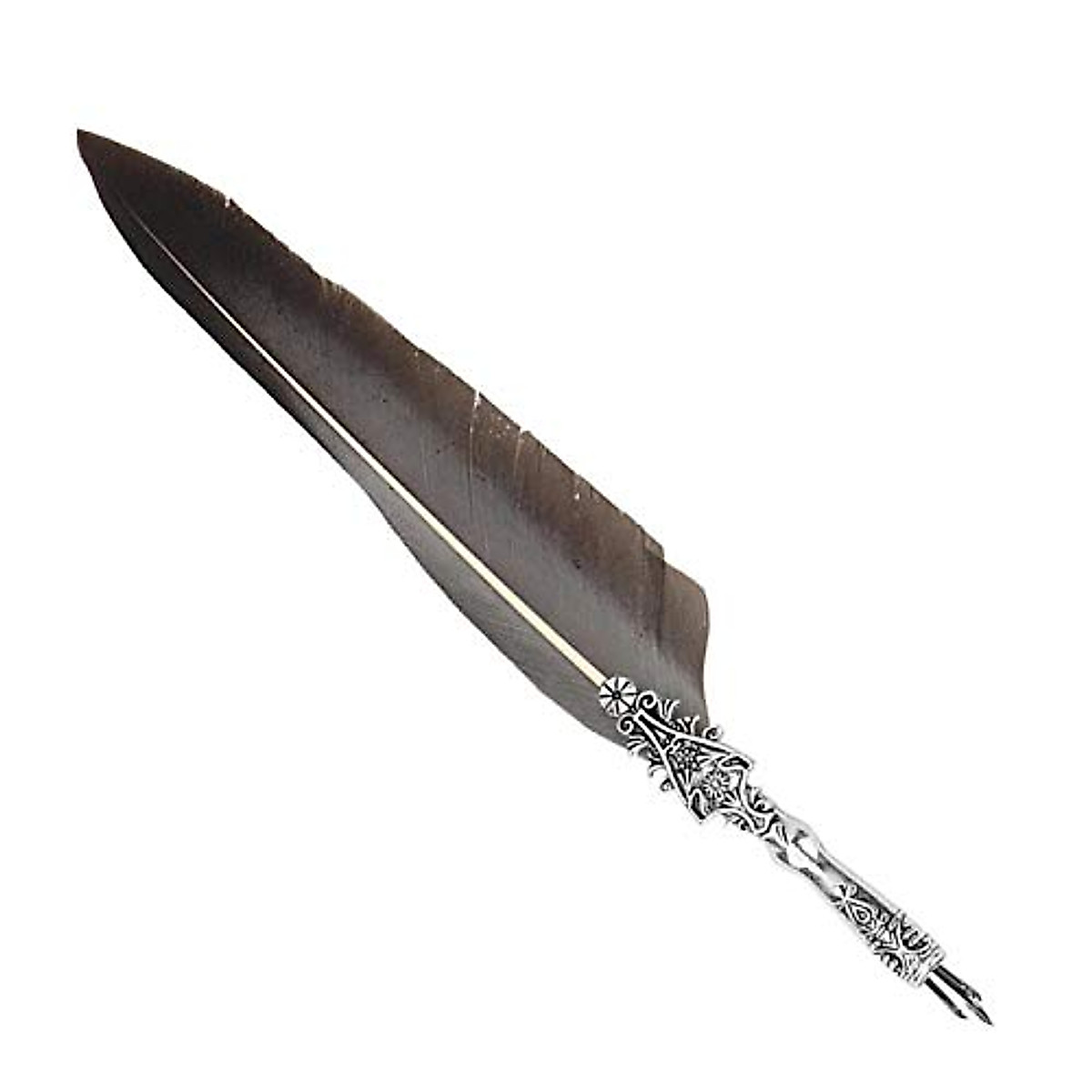 Omabeta Calligraphy Feather Quill Dip Pen Set Quill Dip Pen Feather Fountain Pen for Someone Special(Grey)