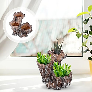 GANAZONO Flower Decor Driftwood Succulent Pot Driftwood Stump Log Planter Succulent Pot Resin Plant Pot Multilayer Planter Tree Root Flower Pot Holder Bonsai Pot Grey Garden Planter Desktop Decor