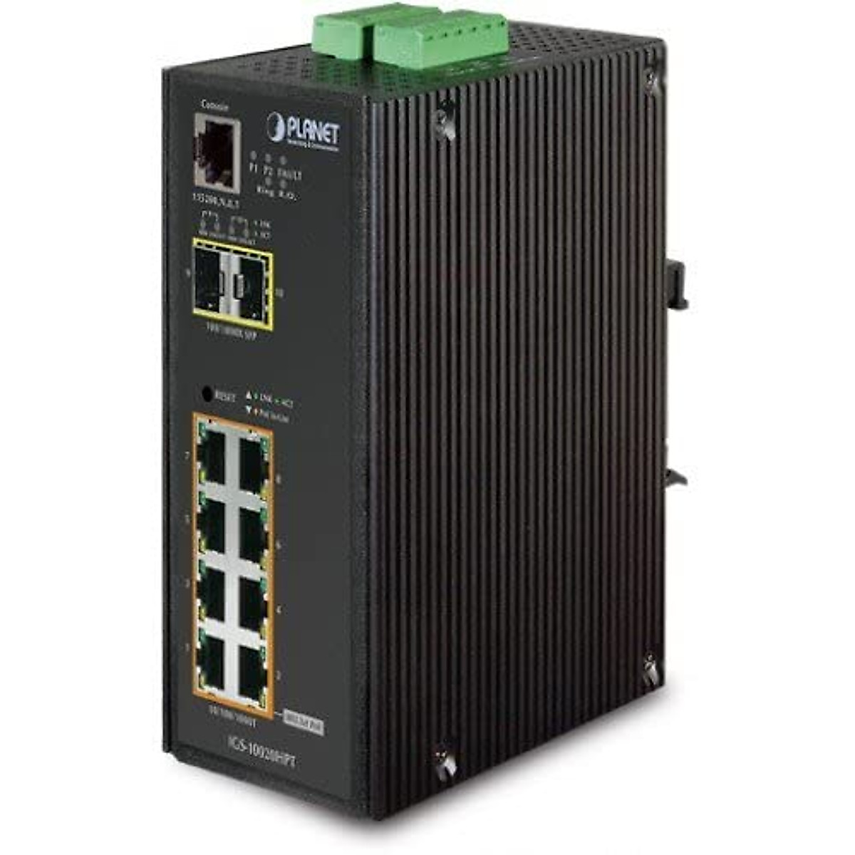 PLANET IGS-10020HPT / Industrial 8-Port 10/100/1000T 802.3at PoE + 2-Port 100/1000X SFP Managed Switch with Wide Operating Temperature