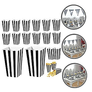 Amosfun 36pcs Popcorn Boxes Popcorn Box Snack Container Decorative Box Cake Container Paper Popcorn Boxes Black and White Stripes Mini Paper Popcorn Containers Party Snack Bucket Hat