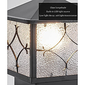 JSBDPHW Outdoor Waterproof Column Light Metal LED Warm Light Post Light Glass Lamp Shade Wall Lawn Courtyard Pillar LampPedestal Light Outdoor Post Light Fixtures