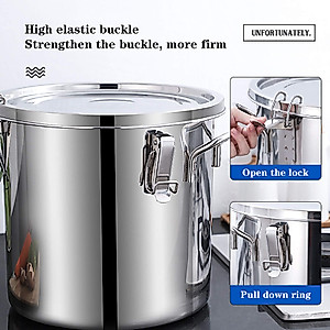 Stockpots Large Stock Pot,304 Stainless Steel Sealed Bucket, Sealed jar with lid，Double-layer Thickened, 24-hour Heat Preservation (Color : Silver, Size : 35cm35cm(33L))