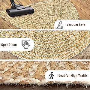 Chardin home Jute Braided Semi-Circular Seaside Rug, 18x30 inch Rustic Jute Throw Rug, Artisanal Bohemian Handcrafted Home Décor,Perfect as Doormat, Great for Kitchens, Study; Natural Jute - Ivory