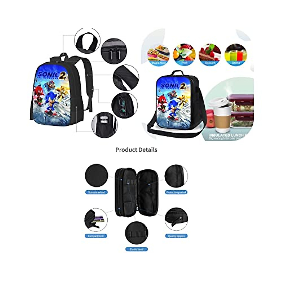 Qxpztk Cartoon Backpack Set 3D Printing Backpack Three-Piece Sports Leisure Backpack Travel Backpack With Lunch Bag