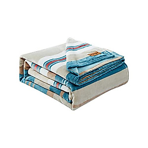 Wrangler - King Blanket, Ultra Soft Plush Fleece Blanket (Modern Serape Stripe Blue, King)