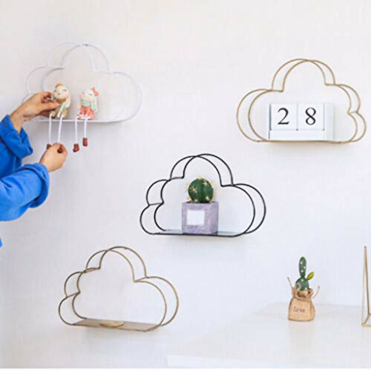 Shmei Cloud Shape Wrought Iron Wall Shelf,Wall-Mounted Display Storage Shelf Home Organizer Holder Rack Home Decor (Gold)