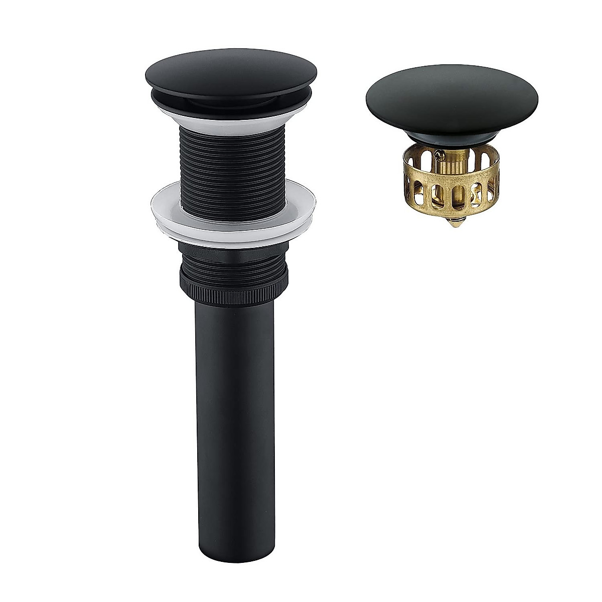 JOYWELL Pop Up Drain Matte Black Bathtoom Sink Drain Without Overflow Brass Bathtoom Sink Stopper with Anti Clog Filter