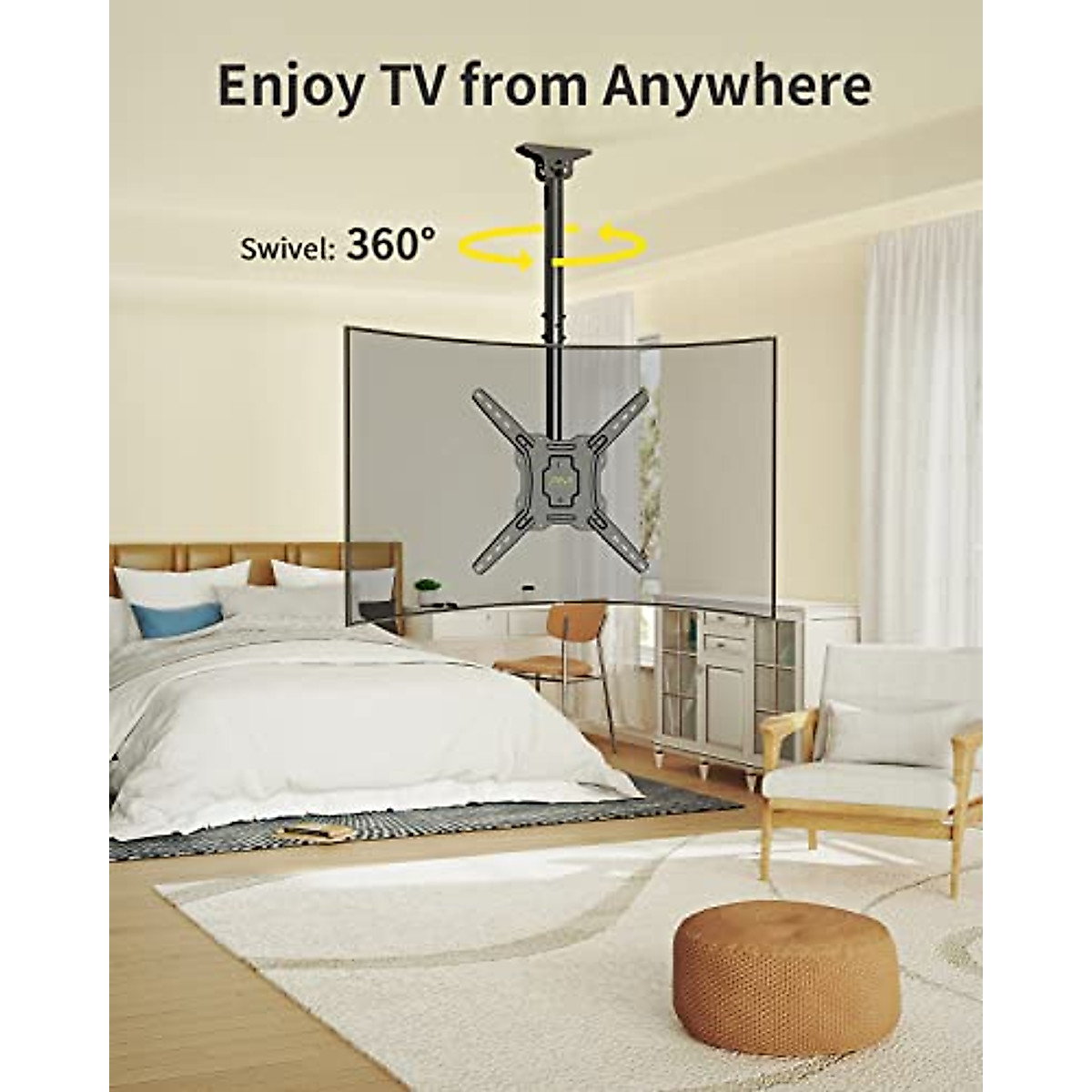 AM alphamount Ceiling TV Mount for 13-55 Inch LCD LED OLED 4K TVs/Monitors, Hanging TV Mount Bracket Swivels Tilts Rotates fits Flat/Sloped Roof, Max VESA 400x400mm, Holds up to 77lbs