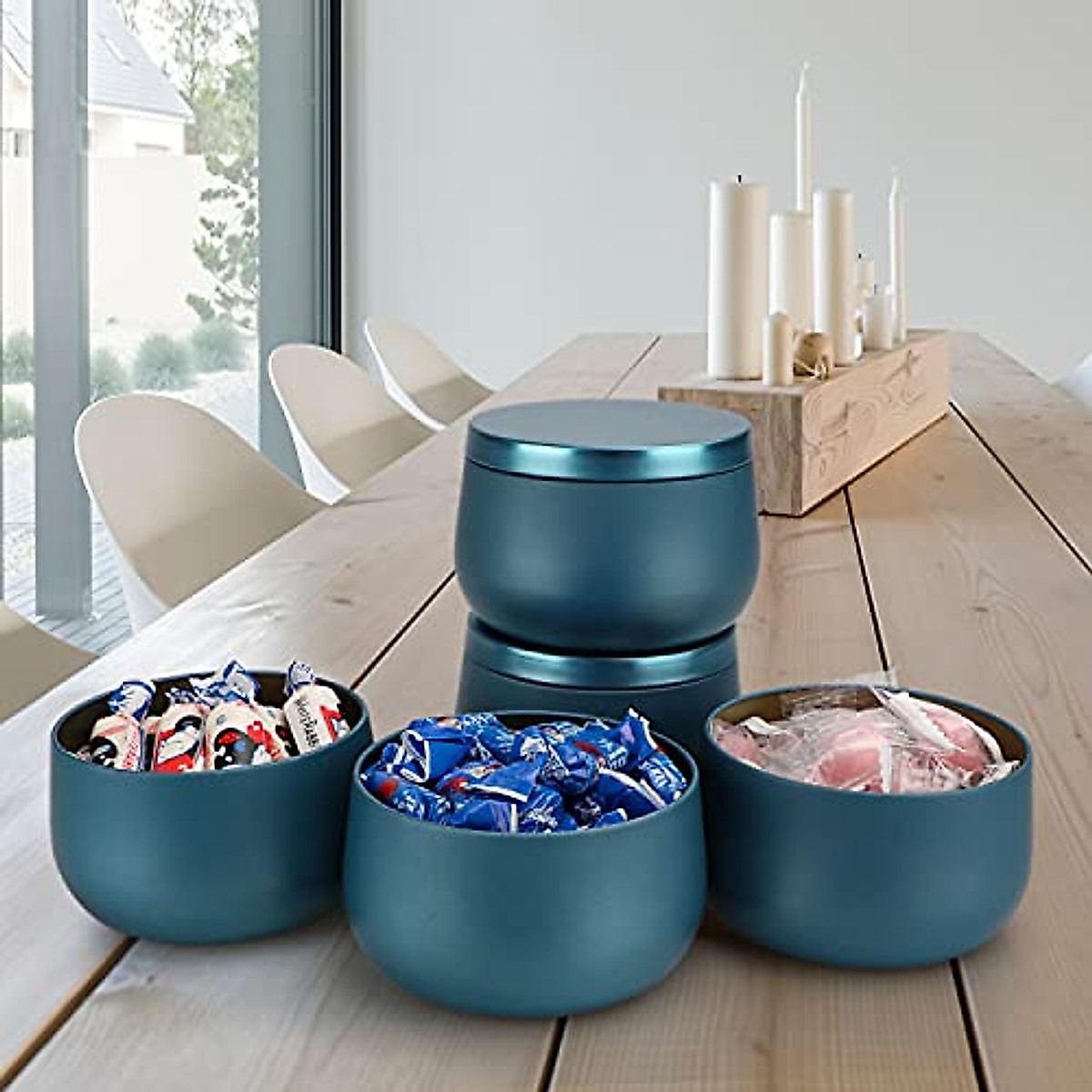 LAJDL Candle Tin 24 Piece, 8 oz, Metal Round Candle Containers with Lid, Candle Jars for DIY Candle Making,Arts & Crafts, Storage Candle Making Party Supplies(Blue),AM-C-08-1