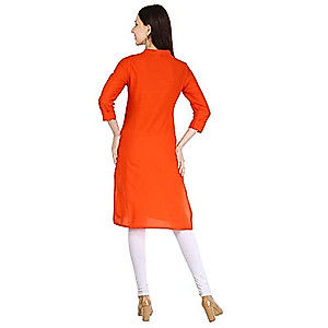 Ramkudi Indian Women's Plain Cotton Kurti Orange Top