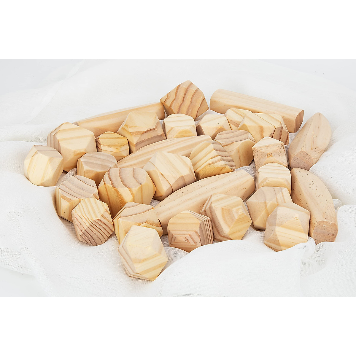 Pidoko Kids JUMBO Building Blocks for Toddlers 1-3 | Natural Wood 30 Pcs Large | Montessori Toys Wooden Block - Sensory Preschool Girls Boys Balancing Stones & Stacking Rocks - W/Storage Container