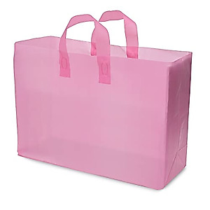 Pink Gift Bags - 16x6x12 200 Pack Large Frosted Plastic Shopping Bags with Handles, Gift Wrap Totes for Small Business, Retail & Boutique Merchandise Use, Birthday Party, Goodie & Favor Bags, in Bulk