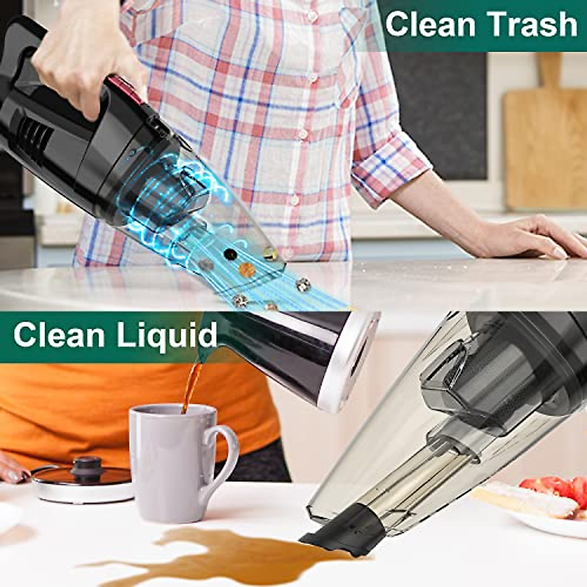 whall Handheld Vacuum Cordless, 8500PA Strong Suction Hand Held Vacuum Cleaner with LED Light, Lightweight Mini Car Vacuum Cordless Rechargeable, Portable Hand Vacuum Wet Dry for Car, Home and Pet