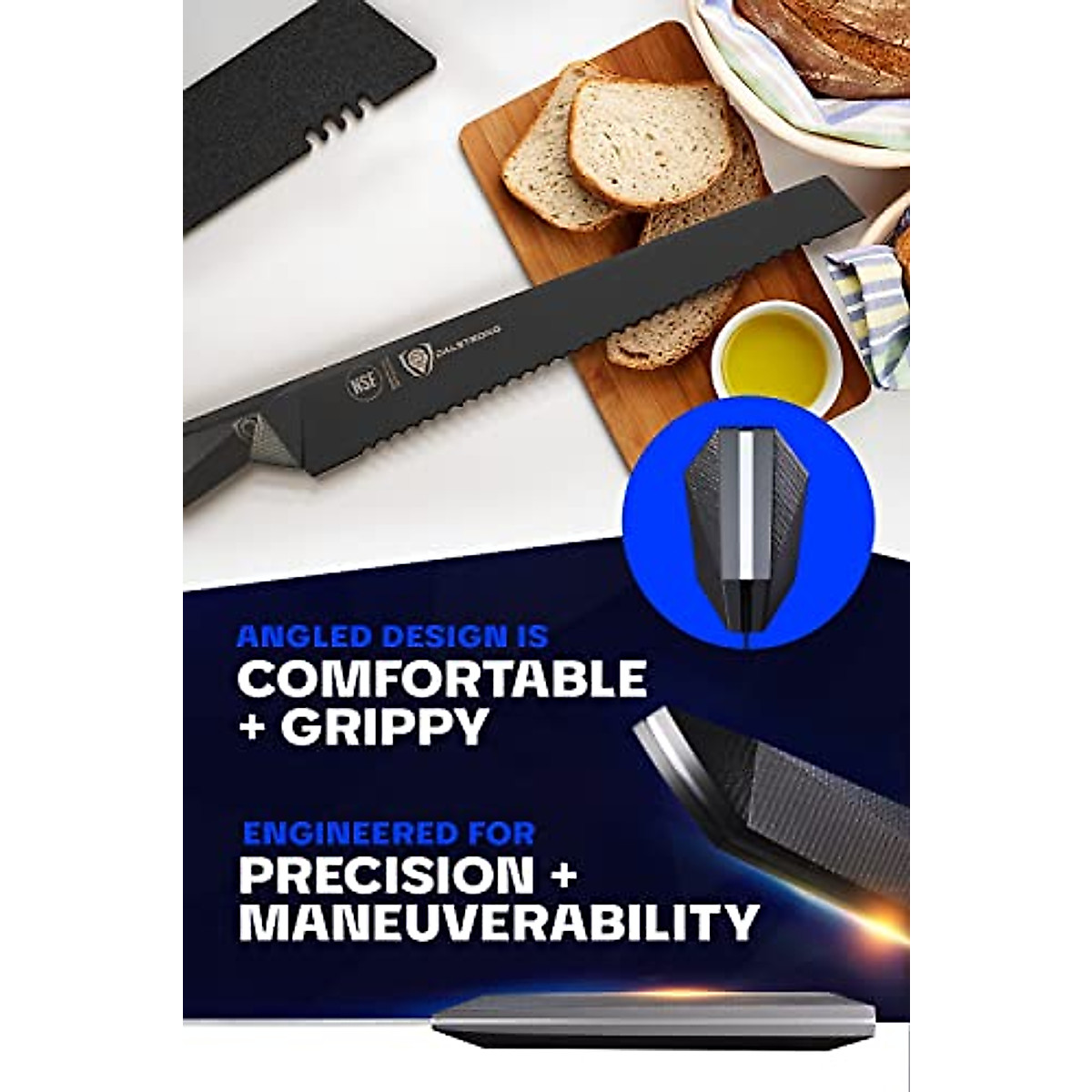 Dalstrong Serrated Bread Knife - 9 inch - Shadow Black Series - Black Titanium Nitride Coated - High Carbon - 7CR17MOV-X Vacuum Treated Steel - Bread Slicer Cutter - Slicing - Sheath - NSF Certified
