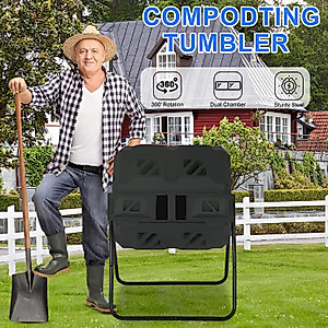 FDW Outdoor Compost Bin, 43 Gallon Dual Chamber Tumbling Composting Bin with Sliding Doors for Garden Patio Kitchen Yard，Black Door