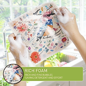 Yelasenari Swedish Dishcloths for Kitchen Reusable 6 Pack Kitchen Towels No Odor Quick-Drying Papaya Reusable Paper Towels Reusable Paper Towels Washable for Countertop Sink Kitchen Flower Bird