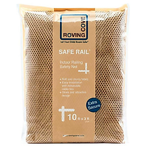 Roving Cove Stair Banister Guard 10ft x 3ft, Railing Safety Net for Baby Proofing, Child Safety Gate Cover, Balcony Mesh Netting, Almond Brown