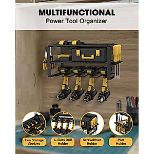 Wall Mount Power Tool Organizer and Charging Station - 6 AC Outlets, 3 Layers for Drills, Great as Heavy Duty Garage Tool Rack
