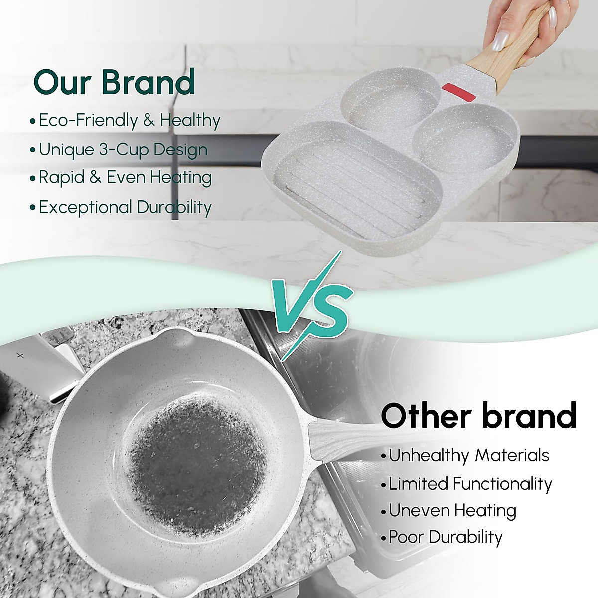 HorizonNest Egg Frying Pan Nonstick: 2 Cup light grey Skillet for frying Eggs, Pancake, Omelet, Steak, etc. Perfect for Breakfast. Suitable for Gas Stove & Induction Compatible