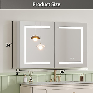 Medicine Cabinet with LED Mirror for Bathroom, 36''x24'' Aluminum, Wall Mounted Led Medicine Cabinet, Defog, Stepless Dimming, 3 Colors, 2 Outlets, 2USB, Wall Mounted (36'' x 24'' Double Door)