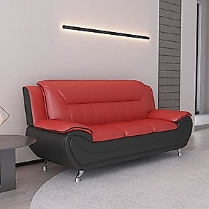 US Pride Furniture Michael Collection Modern Style Faux Leather Couch-Versatile 3 Seater Accent Piece for Living Room, Bedroom or Office-Comfortable Design and Elegant Look, 79" Sofa, Red/Black