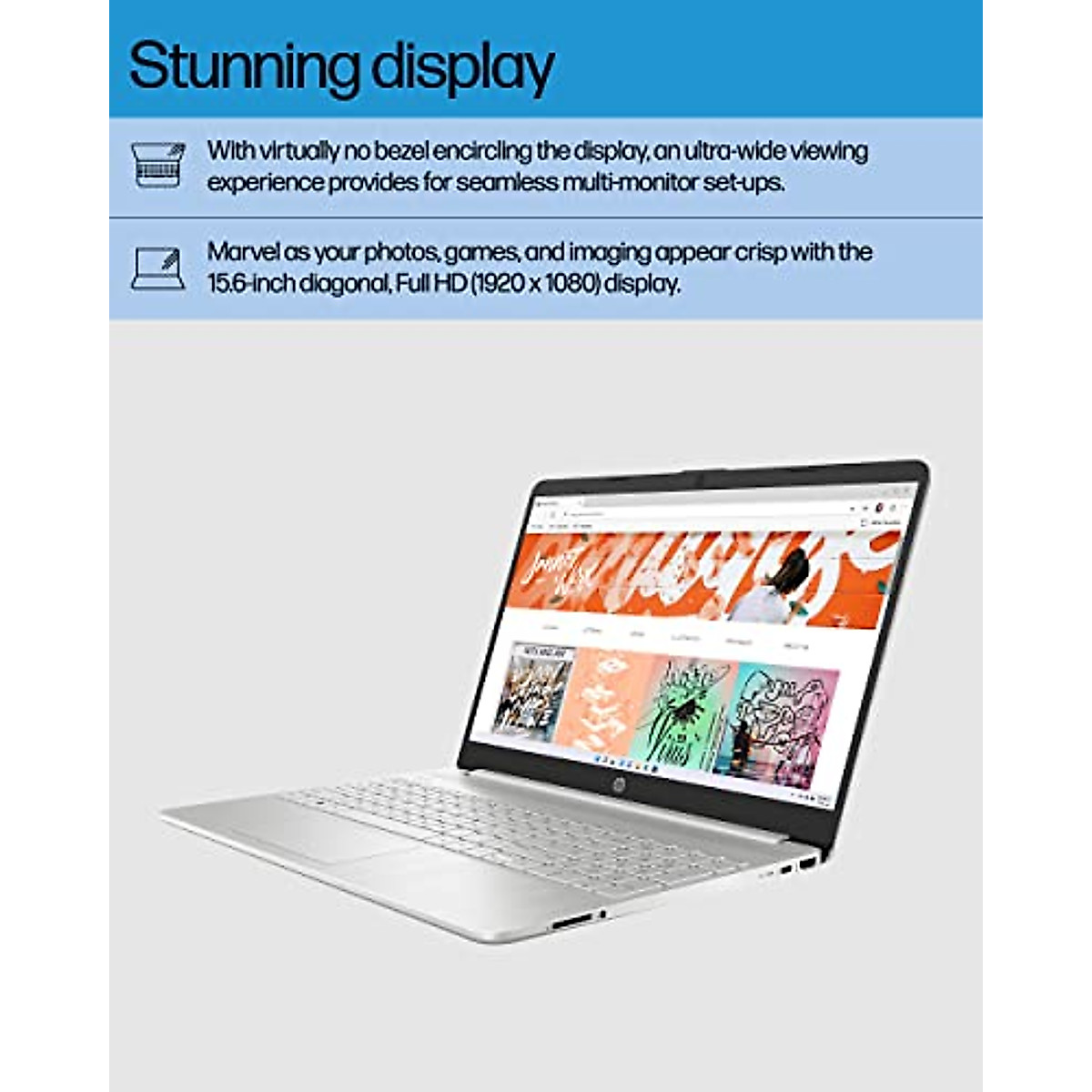 HP15.6 Inch Laptop, Intel Iris Xe Graphics, 12th Generation Intel Core Processor, 8 GB RAM, 256 GB SSD, Diagonal Full HD Display, Windows 11 Home, Dual Array Microphones, Wi-Fi 6 (15-dy5024nr, 2022)